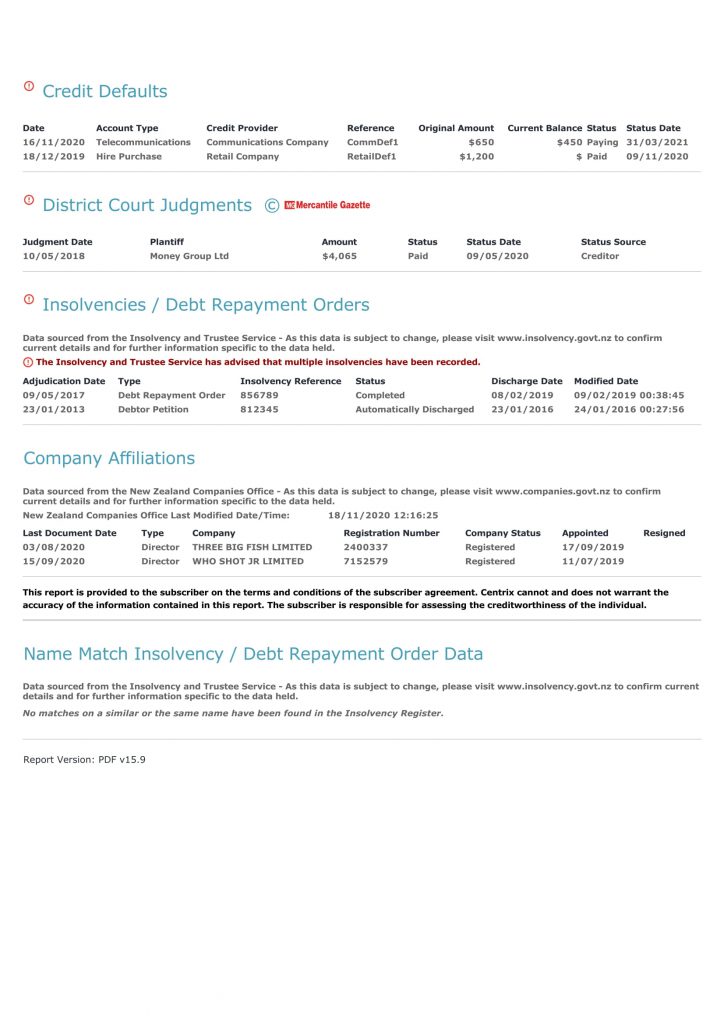 Sample Credit Report | Sample Credit Report PDF | Centrix