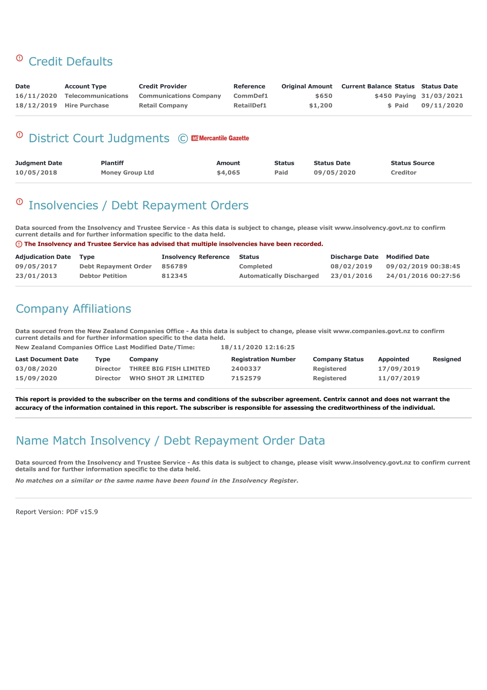 Sample Credit Report | Sample Credit Report PDF | Centrix